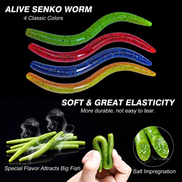 Ultimate Wacky Worm Fishing Kit: 32 Vibrant Worms, Hooks, and More ...