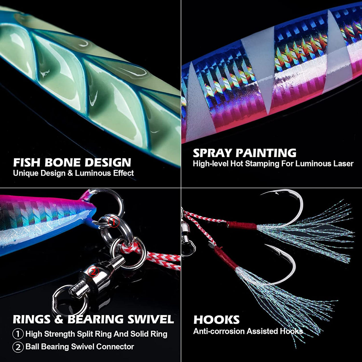Goture Glow Slow Pitch Jigs Double Assist Hook Saltwater Lead Jigging Lures with Portable Jig ...